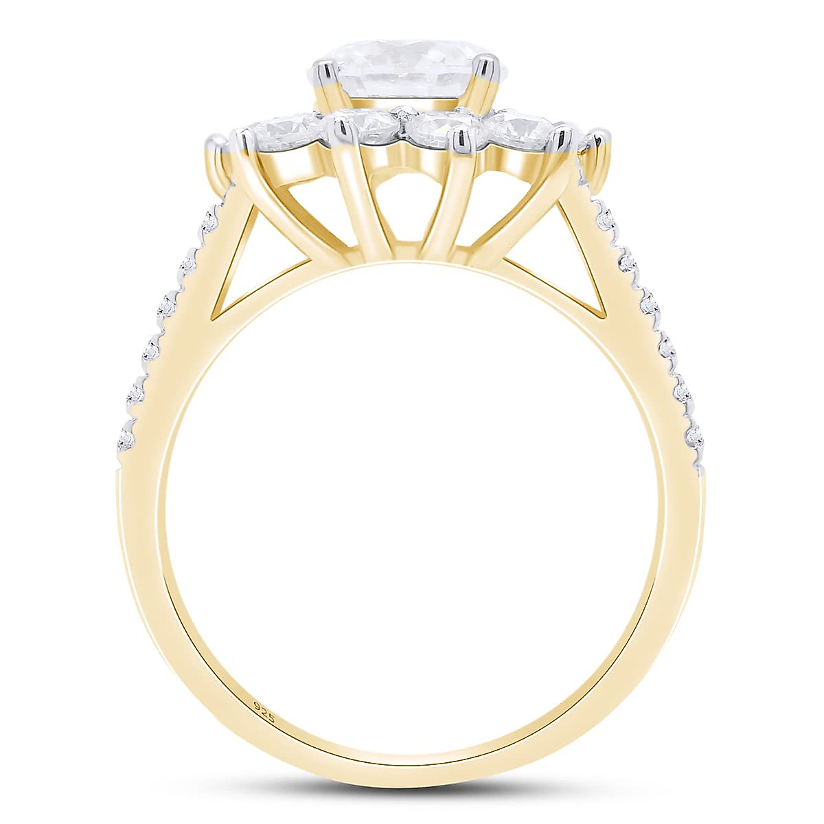 SAVEARTH DIAMONDS 1.70 Carat Round Cut Lab Created Moissanite Diamond Flower Engagement Wedding Ring In 14K Yellow Gold Over Sterling Silver Jewelry For Women (D Color, VVS1 Clarity) Ring Size-8.5