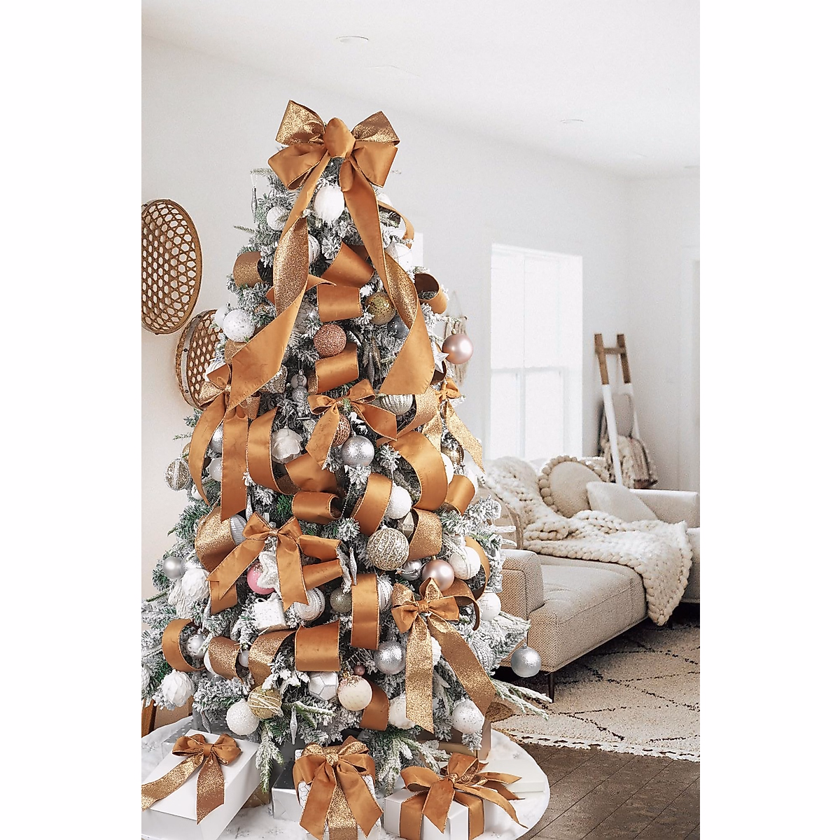 HUIHUANG Copper Christmas Wired Ribbon 2-1/2" Copper Velvet Tree Ribbon with Glitter Copper Backing, for Christmas Tree, Tree Top Bows, Wreath, Garland, Home Decor Crafts- 10 Yards