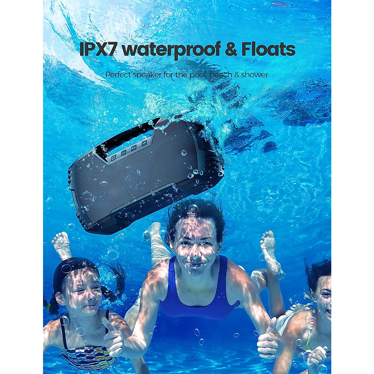Portable Wireless Bluetooth Speaker, 40W (60W Peak) Loud Sound IPX7 Waterproof Speakers, 32H Playtime, Outdoor Speaker, Rich Bass, BT 5.0, TWS Pairing, Built-in Mic, for Party, Pool, Beach, Gifts