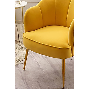 Yone jx je Modern Shell Chair Accent Chair, Velvet Armless Accent Chair, Barrel Chair Button-Tufted Decorative Sitting Chair, Corner Side Chair, Vanity Chair for Bedroom, Living Room (Yellow)