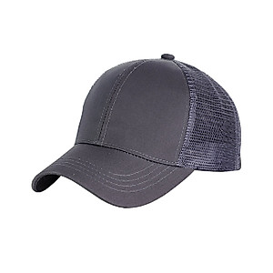 C.C Ponycap Messy High Bun Ponytail Adjustable Mesh Trucker Baseball Cap Hat, Charcoal