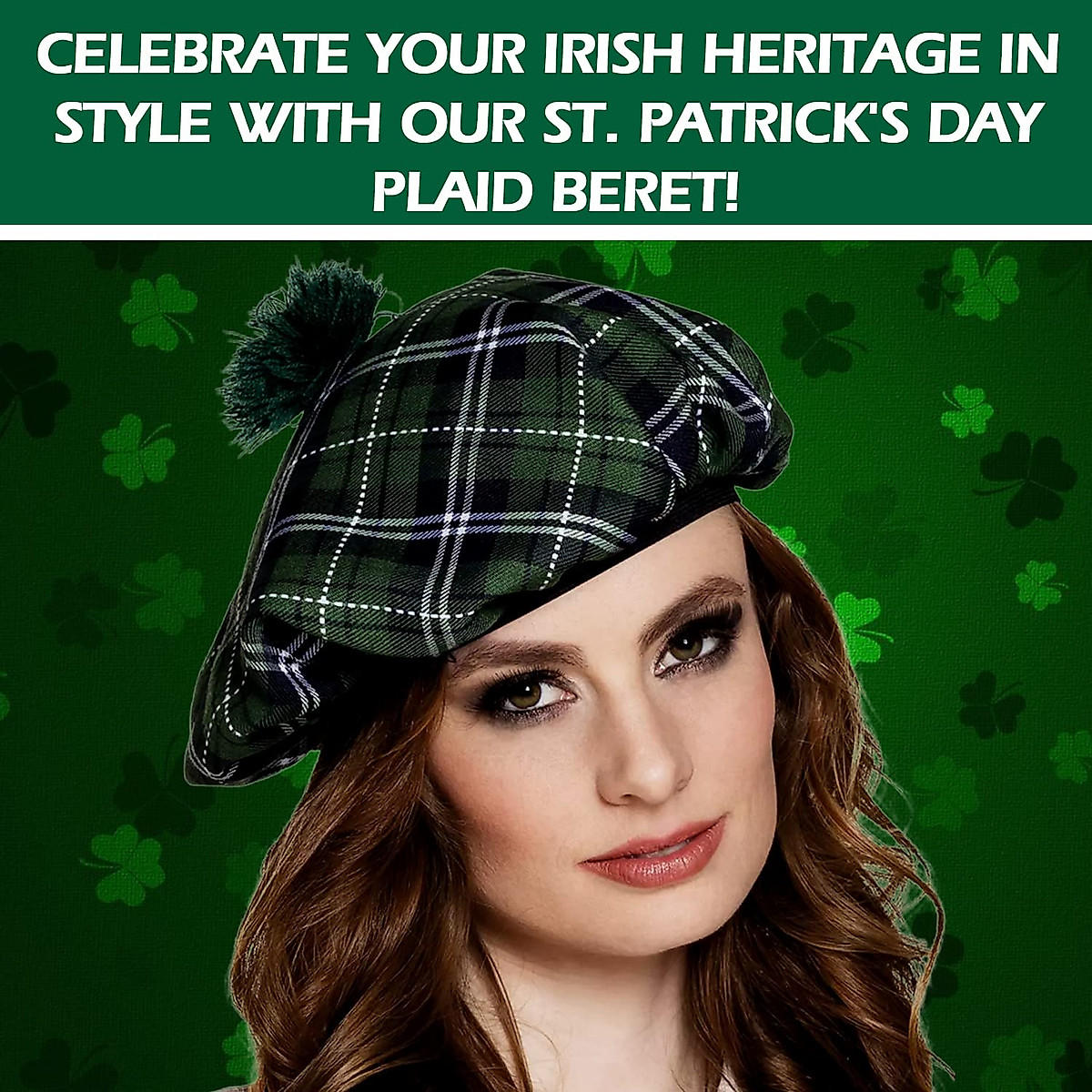 St. Patrick's Day Plaid Fabric Fedora or Beret (Beret)