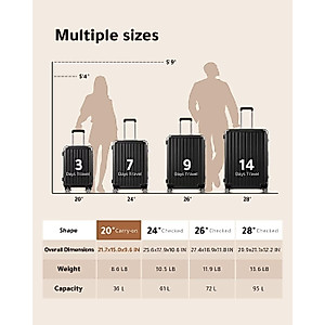 LUGGEX 24 Inch Luggage with Aluminum Frame, 61L Polycarbonate Zipperless Checked Medium Luggage, Black Hard Shell Suitcase 4 Metal Corner