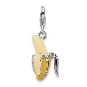 Sterling Silver Amore La Vita Rhod-pl Enameled 3-D Peeled Banana Charm 40mm 12mm style QCC732