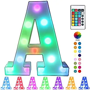 Pooqla Colorful LED Marquee Letter Lights with Remote – Light Up Marquee Signs – Party Bar Letters with Lights Decorations for The Home - Multicolor A