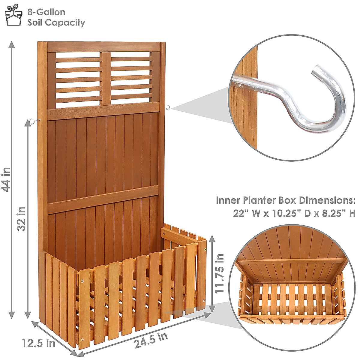Sunnydaze Outdoor Wooden Garden Planter Box with Privacy Screen