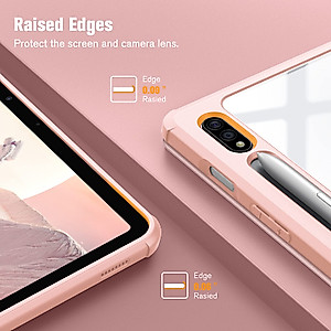 Fintie Hybrid Slim Case for Samsung Galaxy Tab S8/Tab S7 11 Inch (Model SM-X700/X706/T870/T875/T878) with S Pen Holder, Shockproof Cover with Clear Transparent Back Shell, Rose Gold