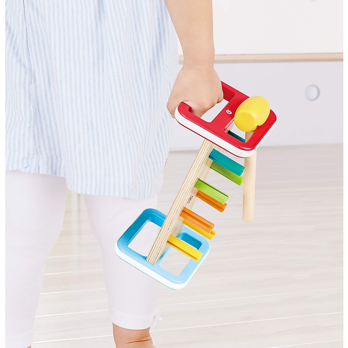 Hape Rainbow Pounder| Pounding Bench Wooden Toy with Hammer Blue, Red, Orange, Green, Yellow, Wood, L: 9.1, W: 4, H: 4.2 inch