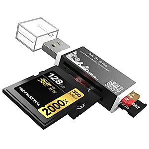 Micro SD Card Reader, 4-in-1 SD Card Reader to USB Adapter, Memory Card Reader for MS Duo/Pro, M2 Card, SDXC, SDHC, MMC, RS-MMC, Micro SDXC, Micro SDHC and TF Card (1Pack Black)