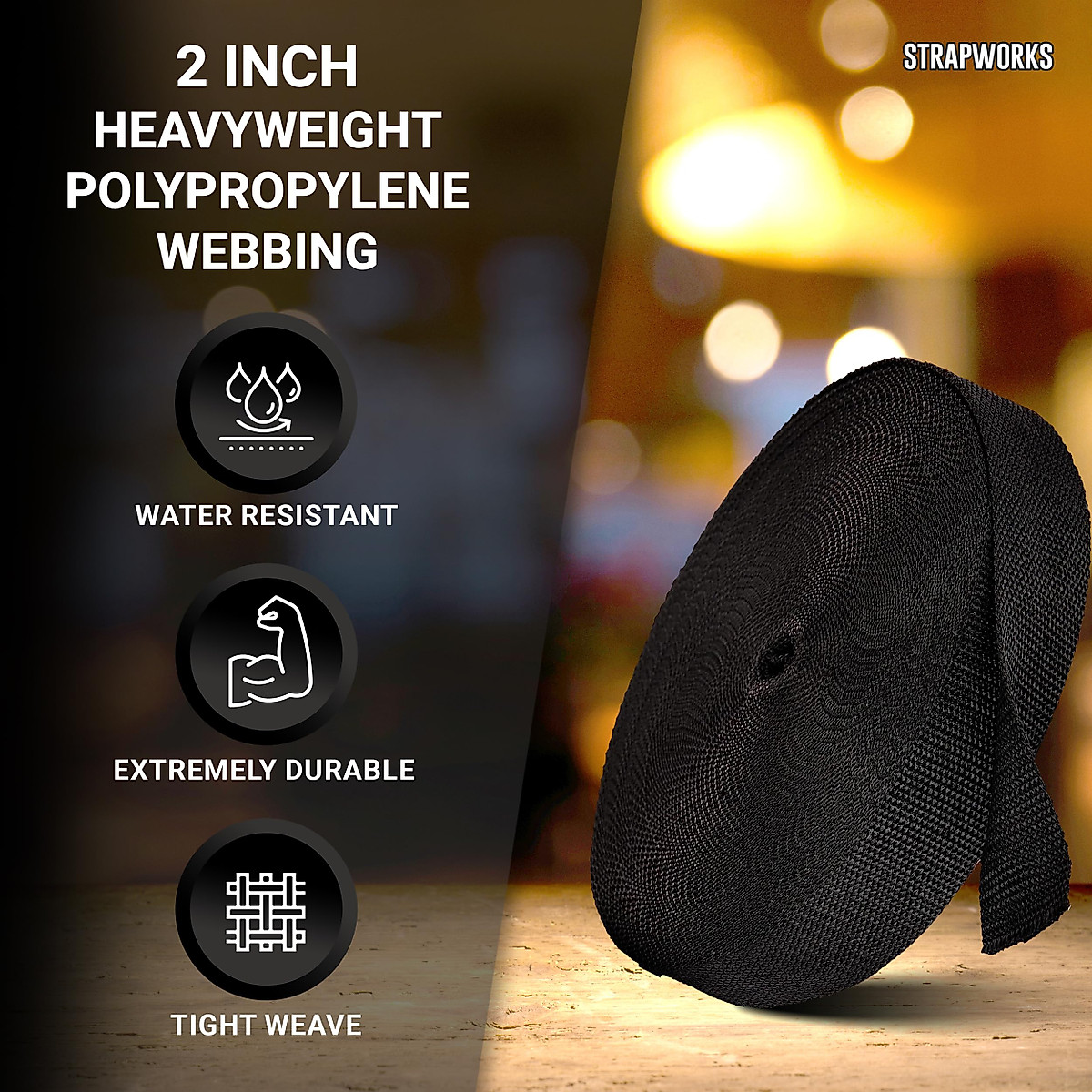 Strapworks Heavyweight Polypropylene Webbing - Heavy Duty Poly Strapping for Outdoor DIY Gear Repair, 2 Inch x 10 Yards - Tan