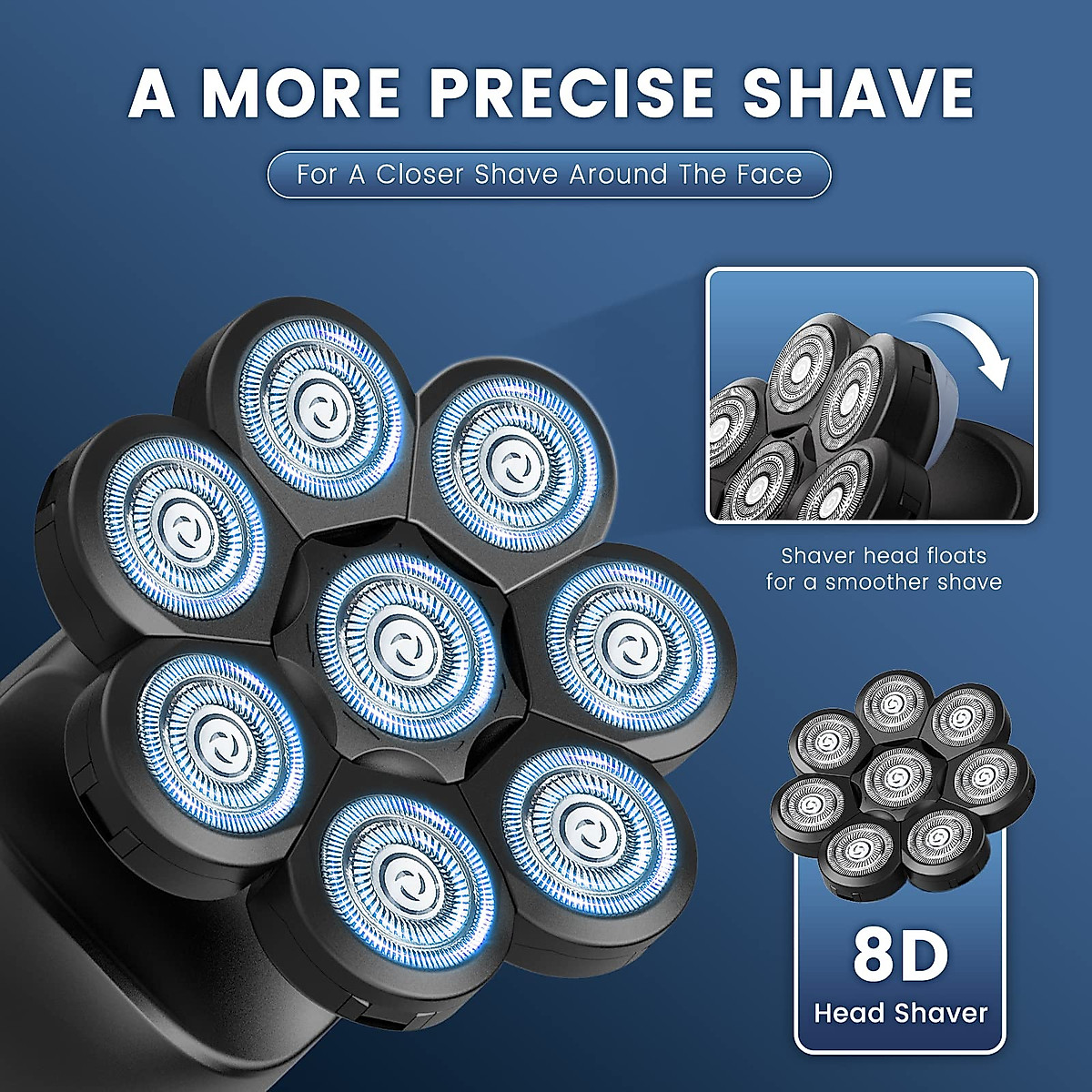 Mr.wintek 8D Head Shavers,Upgrade Head Shavers for Bald Men, Head Electric Razors with Nose Hair Trimmer, Waterproof Wet/Dry Mens Grooming Kit, Anti-Pinch, LED Display, USB Rechargeable (Black)