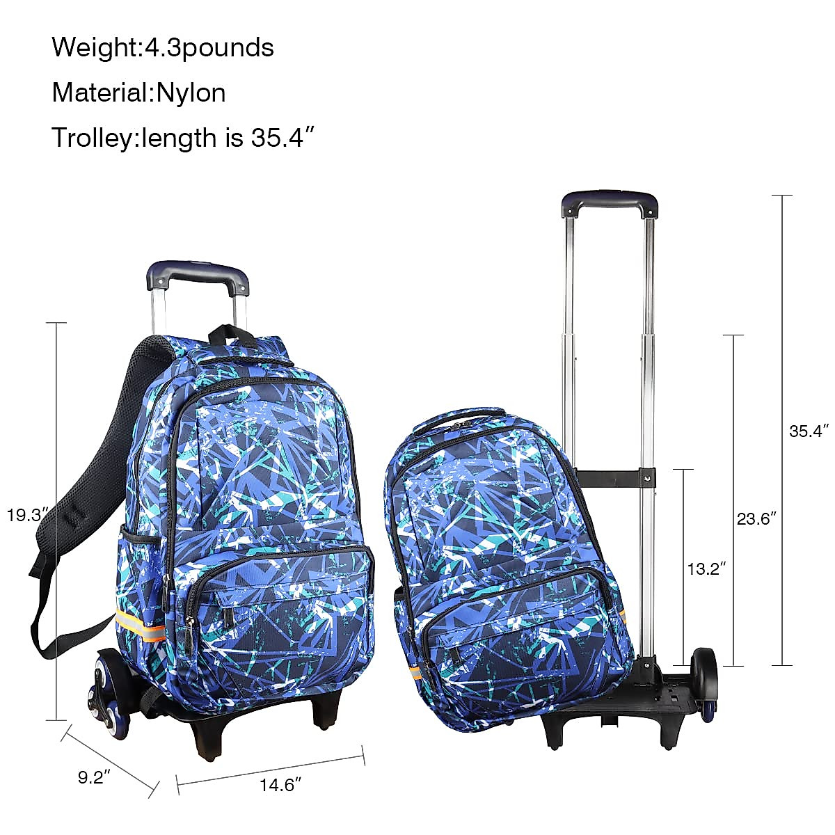 VILINKOU Rolling Backpack with Wheels Trolley Bag Wheeled Backpack for Boy and Girl, Backpack on Wheels for School, Travel (Blue Strips)