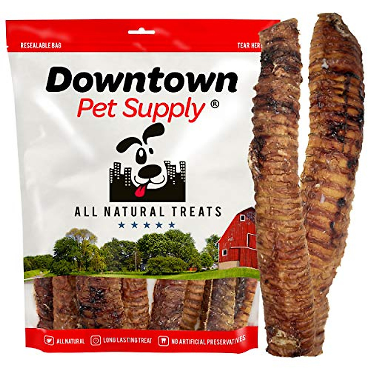 Downtown Pet Supply - Beef Trachea Dog Treats - Bully Sticks Alternative - Dog Dental Treats & Rawhide-Free Dog Chews - Glucosamine, Chondroitin, Protein, Vitamins & Minerals - 6in - 6Ct