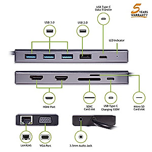 Tecnoware Hub USB Type-C, 13 in 1 Adapter, Compatible with MacBook, Notebook, iPad, Windows, Huawei ecc. 13 Ports: USB 2.0/3.0, USB Type-C, Ethernet, HDMI 4K, Card Slot SDXC, Micro SD, Jack Audio.