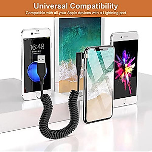 Right Angle Lightning Cable -Apple MFi Certified & Data Sync- Coiled Lightning Cable for CarPlay -Short Lightning Cable 2.4A Fast Charge Lightening Charger Cables for iPhone 13 12 11 Pro X XS Max Plus