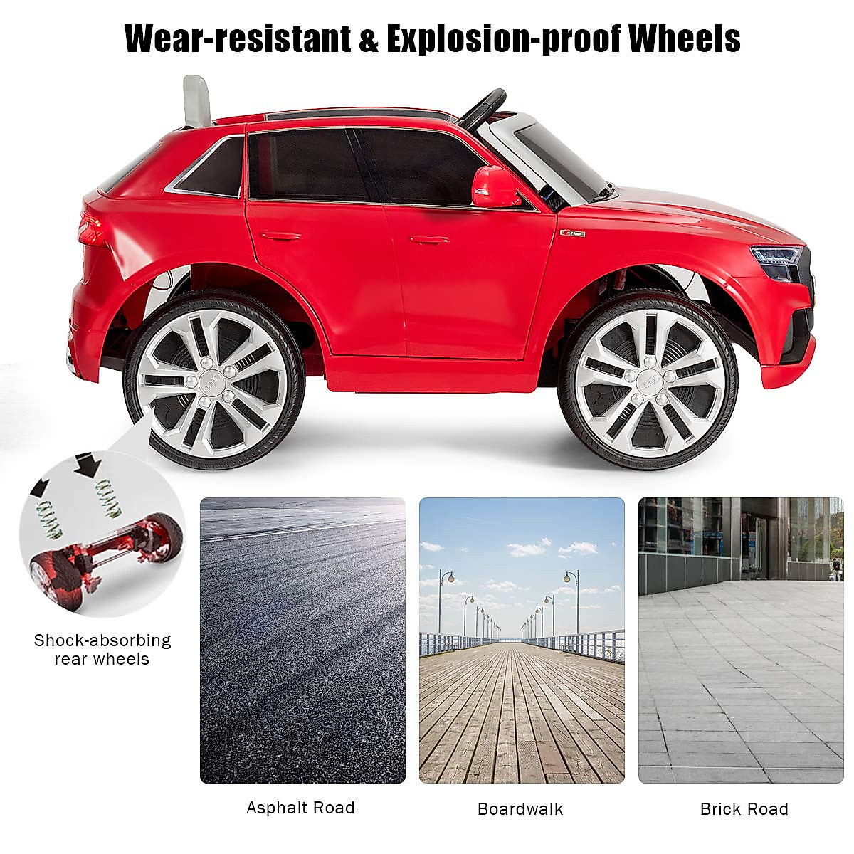 Costzon Ride on Car, Licensed Audi Q8, 12V Battery Powered Electric Vehicle w/2 Motors, Remote Control, LED Lights, MP3, Horn, Music, Spring Suspension, Kids Ride on Toys for Boys & Girls (Red)