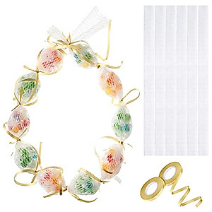 6 Pcs Graduation Lei Netting Bags White Long 3.3 Feet Candy Lei with 2 Rolls Ribbon for Graduation Wedding Party Supplies