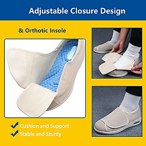 Women Slip On Shoes with Arch Support,Adjustable Closure Lightweight Breathable Swollen Feet Walking Edema Sneakers Men 4.5/Women 5.5 Black