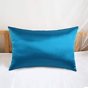 Hodeco Nature Silk Pillowcase 14x20 Double Sides 100% Mulberry Silk 19 Momme Thick Silk Pillow Cover for Bed Pillow Sham Cover Toddler Size 36x51cm Silk Pillowcase, Peacock Blue 1 Piece