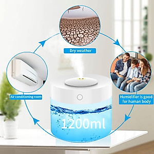 JTNFYUN Humidifier for Bedroom Cool mist humidifier with colorful lights for Home, Baby, Large Room with Auto Shut Off humidifier (1.2L, White)