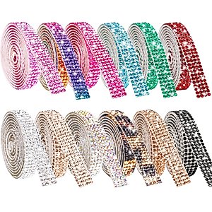 NiArt Self Adhesive Crystal Rhinestone Diamond Ribbon 12 Rolls 0.9cm Wide Total 12 Yards Multi-Functional DIY Decorative Bling Gemstone Arts Crafts Sticker Tape Glitter Shoes Clothes (Assorted Colors)