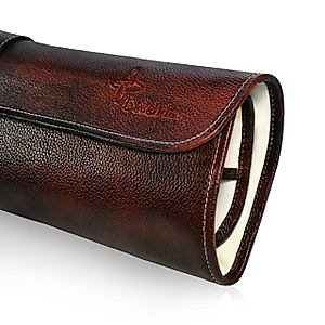 Boldric One Buckle Water Buffalo Leather Chef Knife Bag - Professional Grade Roll Travel Knife Case – 8 Tool Holder Slots For Knives Pens Pencils Spoons (Dark Brown)