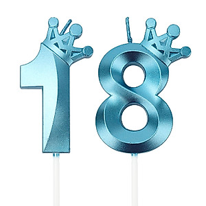 18th Birthday Candles, 18 Candles for 18th Birthday, Blue Number Candles 18th Happy Birthday Decorations,3D Crown Number 18 Candle for Cake, 18th Cake Topper Wedding Anniversary Celebration Parties