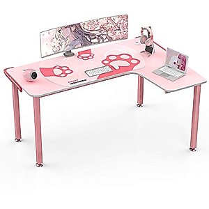 EUREKA ERGONOMIC Gaming Desk Pink,60 Inch Pink L Shaped Gaming Desk, Gaming Table Pink with Free Mouse Pad for Girls Home Office Wood & Metal Space-Saving,Easy to Assemble,Computer Desk Pink