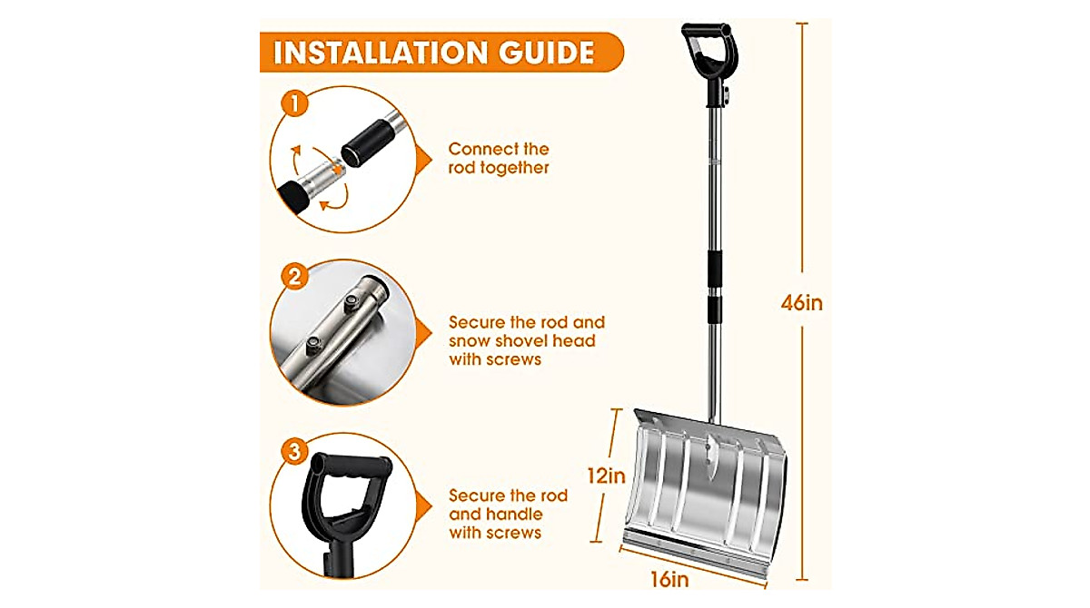 Heavy Duty Aluminum Snow Shovel for Driveway | Ergonomic D-Handle