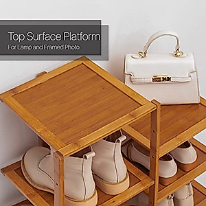 MoNiBloom Shoe Rack for Entryway, Bamboo Vertical Double Row Shoe Storage Space Saving Shoe Organizer for Small Spaces Corner Bedroom (10 Shelves, Brown)