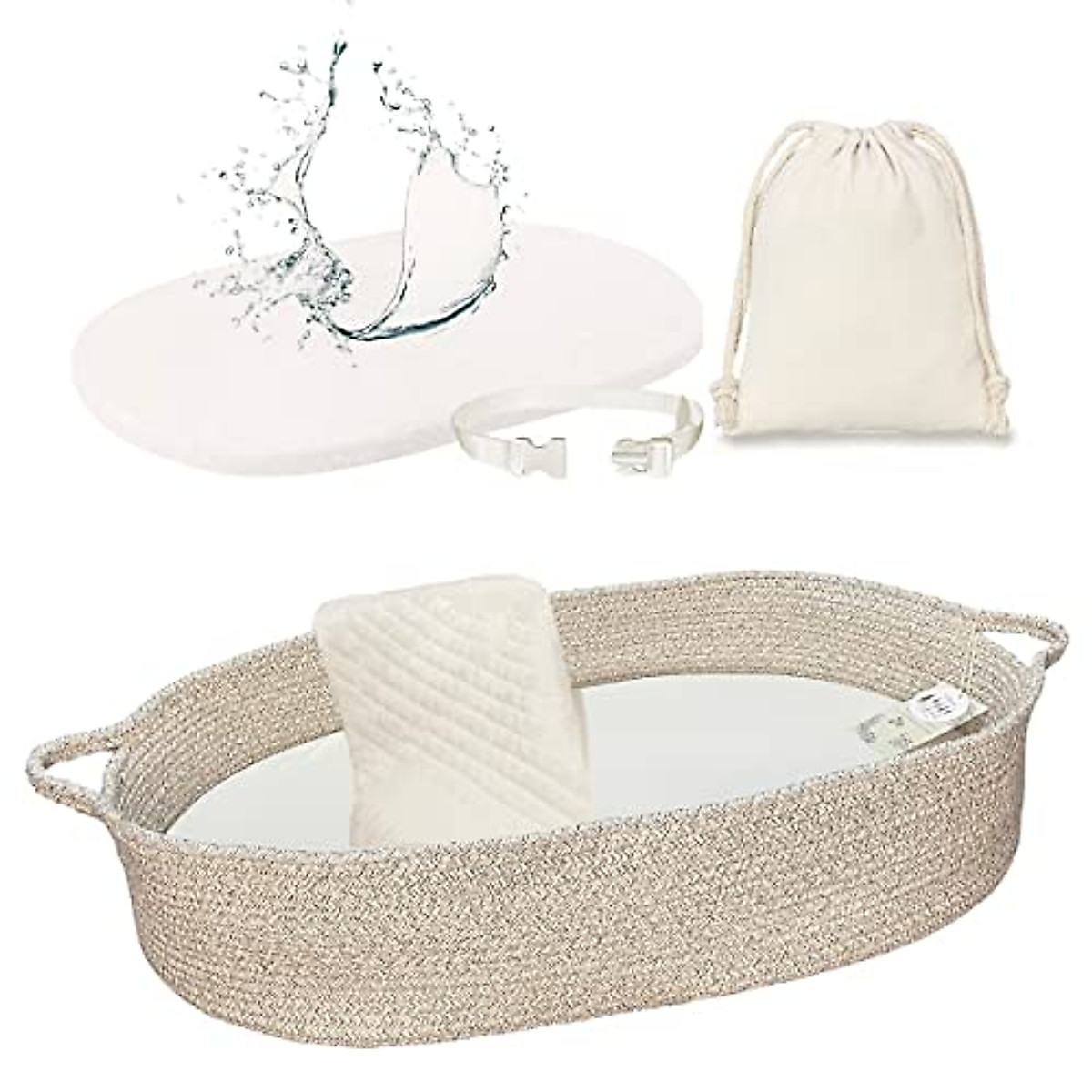 Baby Changing Basket - Thick Foam Pad with Wipeable Water-Resistant Pad Cover, Security Strap, Moses Basket Changing Table Topper Changing Pad