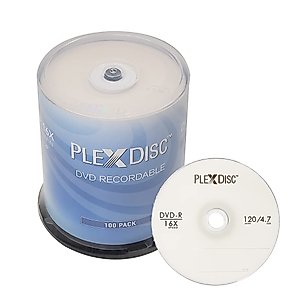 PlexDisc DVD-R 4.7GB 16x Logo Branded Recordable Media Disc - 100 Disc Spindle (FFP) 632-815-BX
