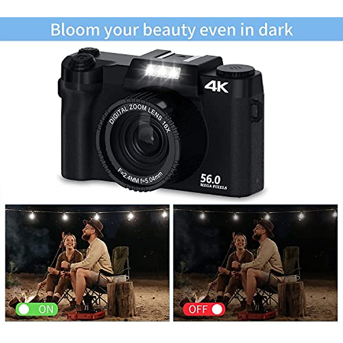 Saneen Digital Camera, 4K & 56MP Cameras for Photography, Small & Compact Vlogging Video Camera for Teens, Kids, Beginners, Equipped with 16X Digital Zoom, 32GB SD Card & 2 Rechargeable Batteries