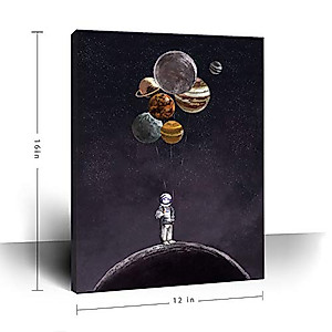 Inspirational Wall Art for Office Outer Space Decor Motivational Canvas Print Astronaut Holding Planet Creative Picture Framed Artwork for Bathroom Bedroom Kids Girls Boys Childrens Room 12x16inch