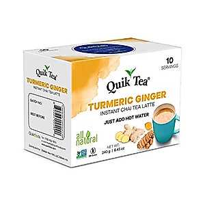 QuikTea Chai Tea Latte, Tumeric Ginger, 34 Oz, 10 count (Pack of 4)
