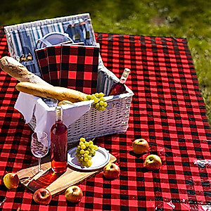 12 Pieces Plastic Checked Picnic Tablecloth Rectangle Disposable Gingham Table Cloth Waterproof Camping Table Covers for Barbecue Holiday Birthday Parties, 54 x 108 Inch, Red Checkered