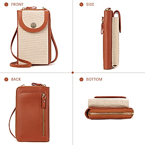 BROMEN Small Cell Phone Purse Crossbody Bags for Women Vegan Leather Wallet Purses with Credit Card Holder Beige with Brown