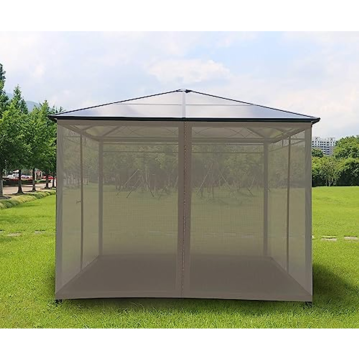 Gazebo Mosquito Netting Screen 4-Panels Universal Replacement for Patio, Outdoor Canopy, Garden and Backyard (12'x12', Beige)