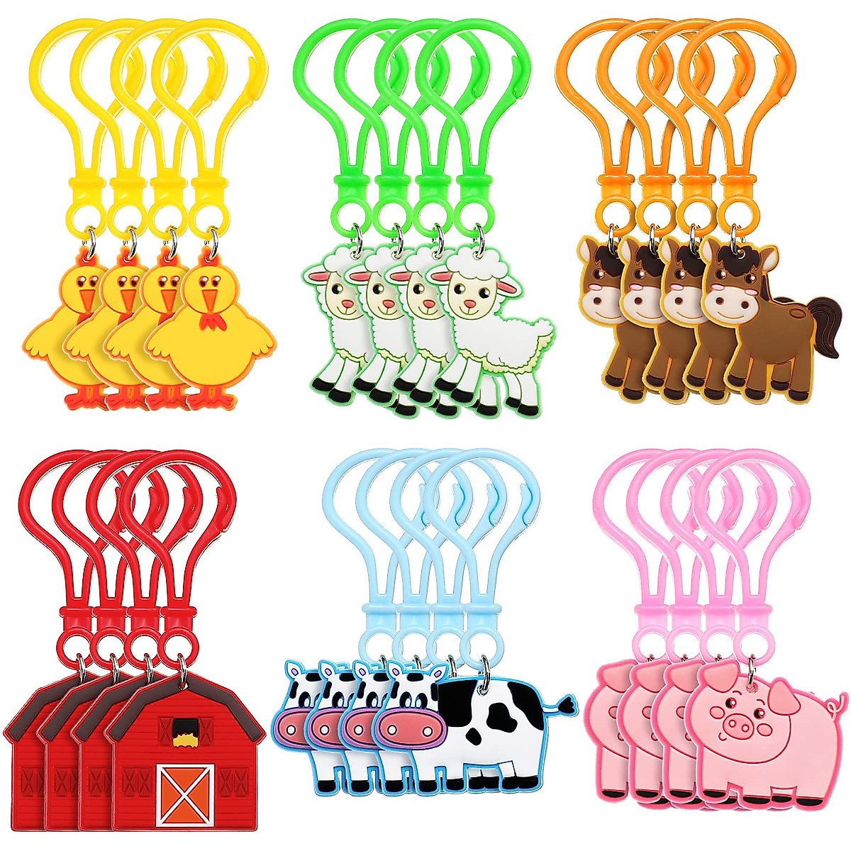 Jadive 24 Pcs Farm Barnyard Party Supplies Keychains Kids Birthday Favors Cute Animal Ornament Toy Pendant for Christmas Boy Girl Gift Souvenirs Reward Treat Goodie Bag Fillers