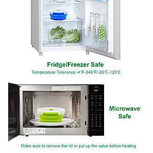 FUSMYE Set of 4 Collapsible Silicone Food Storage Containers With Lids,Round Bowls For Kitchen, Microwave,Dishwasher and Freezer Safe For Camping,Foldable Meal Box, BPA Free