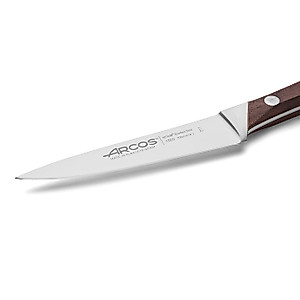 Arcos Paring knife 4 inches Nitrum Stainless Steel.Paring Knife for Peeling Fruits and Vegetables. Wooden Handle and blade 100 mm. Rust & Wear Resistant. Series Natura. Color Brown