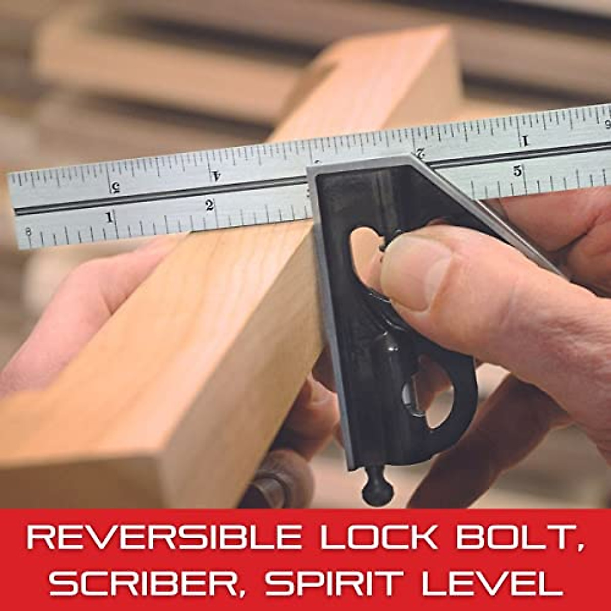 Starrett Steel Combination Square With Square Head And Center Head - 6" Blade Length, Cast Iron Heads, Hardened Steel, Reversible Lock Bolt, 4R Graduation Type - 11HC-6-4R