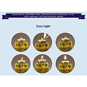 SHABBOS OIL CANDLE LIGHT. Pre-Filled (for quick lighting) Beautiful High Flame, (throughout the entire time) SEALED, NO SPIL, NO MESS, 100% Extra Virgin Olive Oil Burns Approx. 6 Hrs 22 per pack