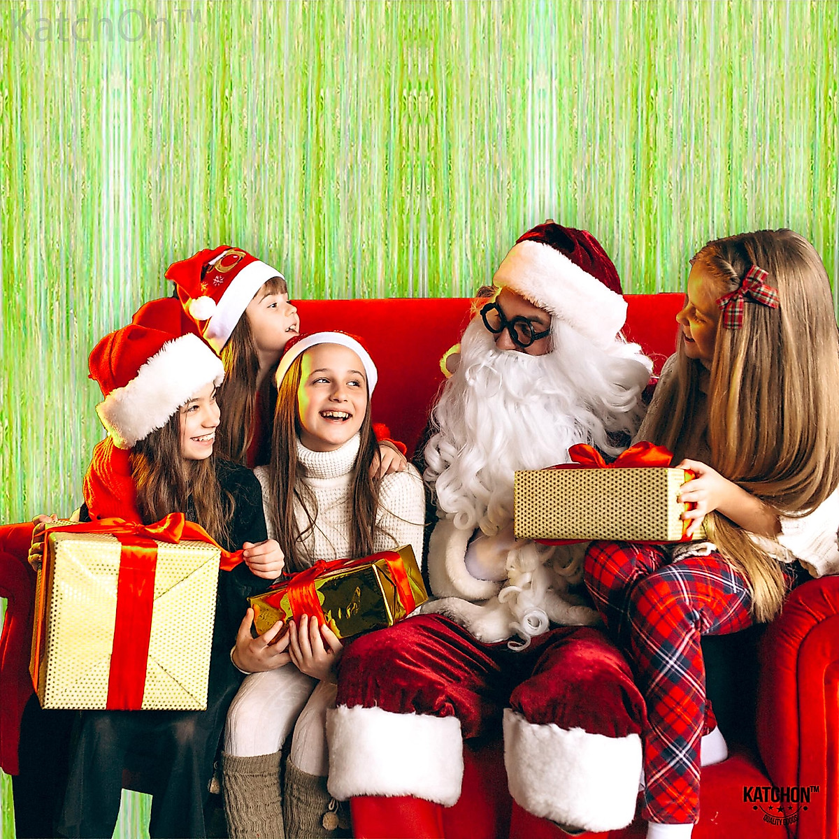 KatchOn, Neon Green Streamers Backdrop - XtraLarge, 3.2x8 Feet | Lime Green Foil Fringe Curtain for Neon Party Decorations, Neon Party Supplies | Neon Fringe Curtain for Lime Green Party Decorations