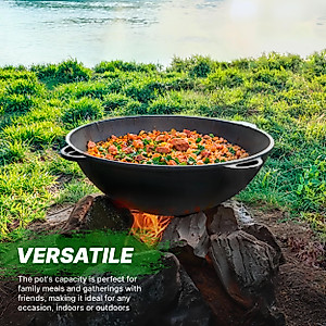 Kazan Uzbek Cast Iron Kazan for Plov Making Cookware Insulated Double Handle Pan Wide Mouth Cast Iron Dutch Oven, Outdoor Cooking Frying Pot, Lodge Cast Iron Skillet, 22 L