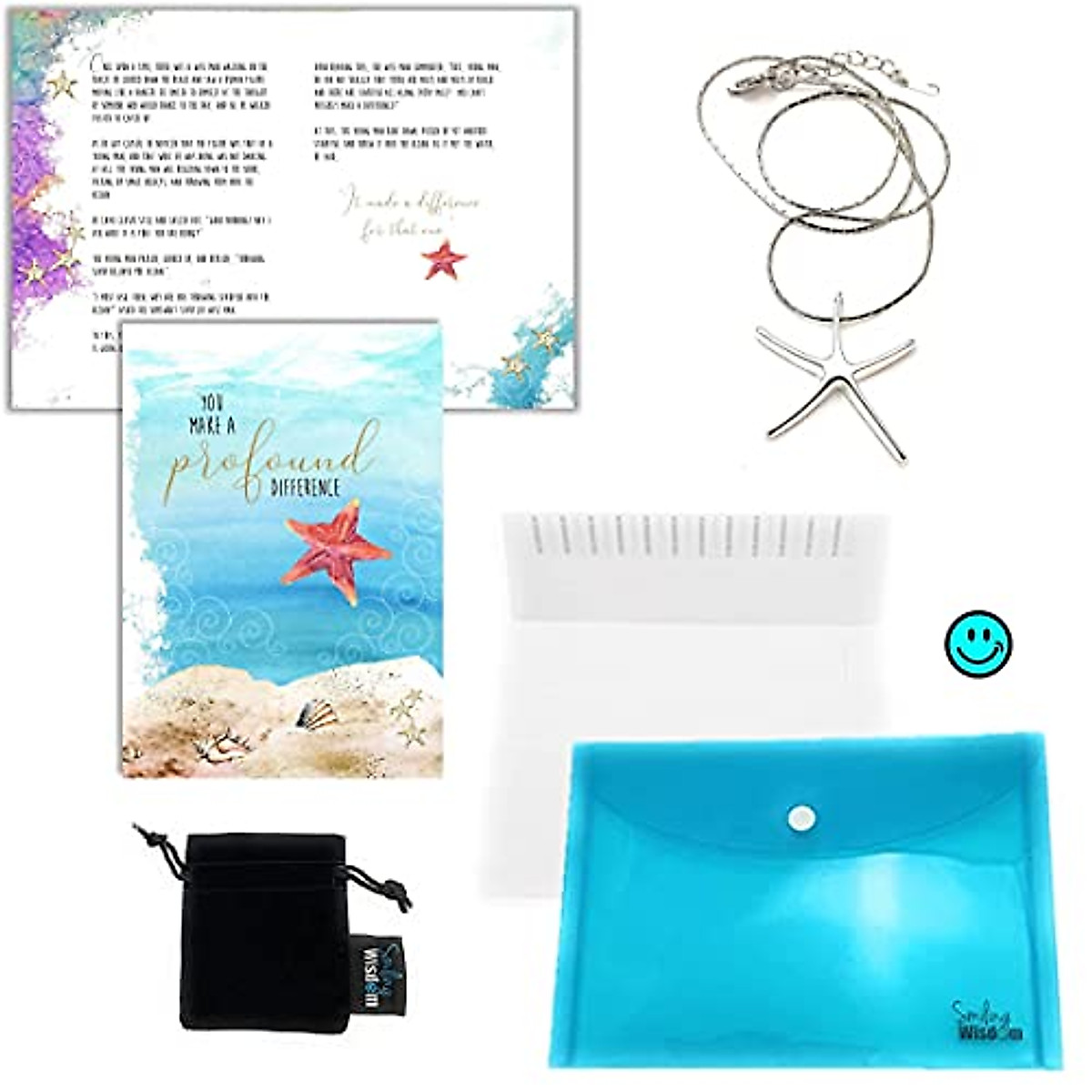Smiling Wisdom - Starfish Story You Make A Profound Difference Greeting Card and Necklace Gift Set - Women (Simple Starfish)