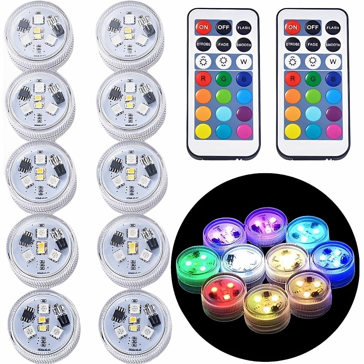 Alebew Underwater Led Lights with Remote, Waterproof Multi Color Submersible Led Lights Battery Operated Pool Lights for Halloween Christmas Party-10 Pack