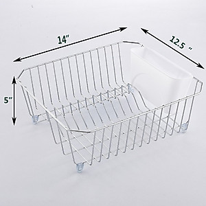 IKEBANA Dish Drying Rack, Kitchen in-Sink Chrome Finish Wire Dish Rack, Small Dish Drainer Rack with Removable White Plastic Utensils Holder