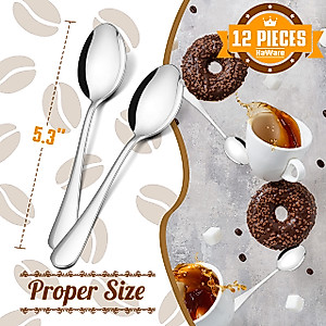 HaWare 12-Piece Demitasse Espresso Spoons, 5.3” Stainless Steel Coffee Spoon, Teaspoons set of 12, Mini Stirring Spoons for Dessert, Sugar, Ice Cream, Soup, Cappuccino, Non-toxic, Dishwasher Safe