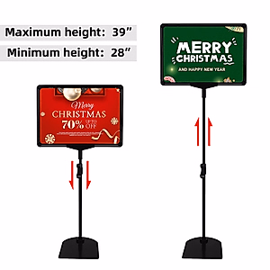 Sign Holder, Sign Stand with Adjustable Height Snap Open, Reusable Sign Holder 8.5 x 11 Inch, Sign Stands for Display Advertising Business Menu Flyer Signage, Vertical and Horizontal View Sign Holder Stand (Black, 2 Pack)
